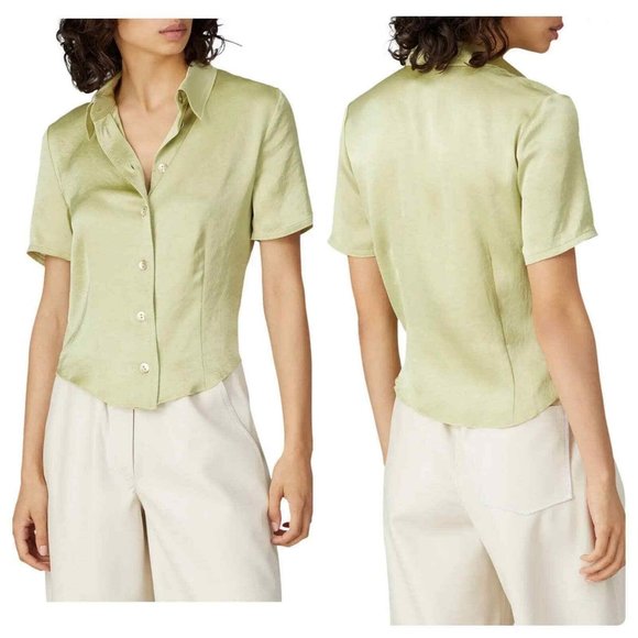 Nanushka | Tops | Nanushka Clare Satin Fitted Blouse Top M Light Green ...